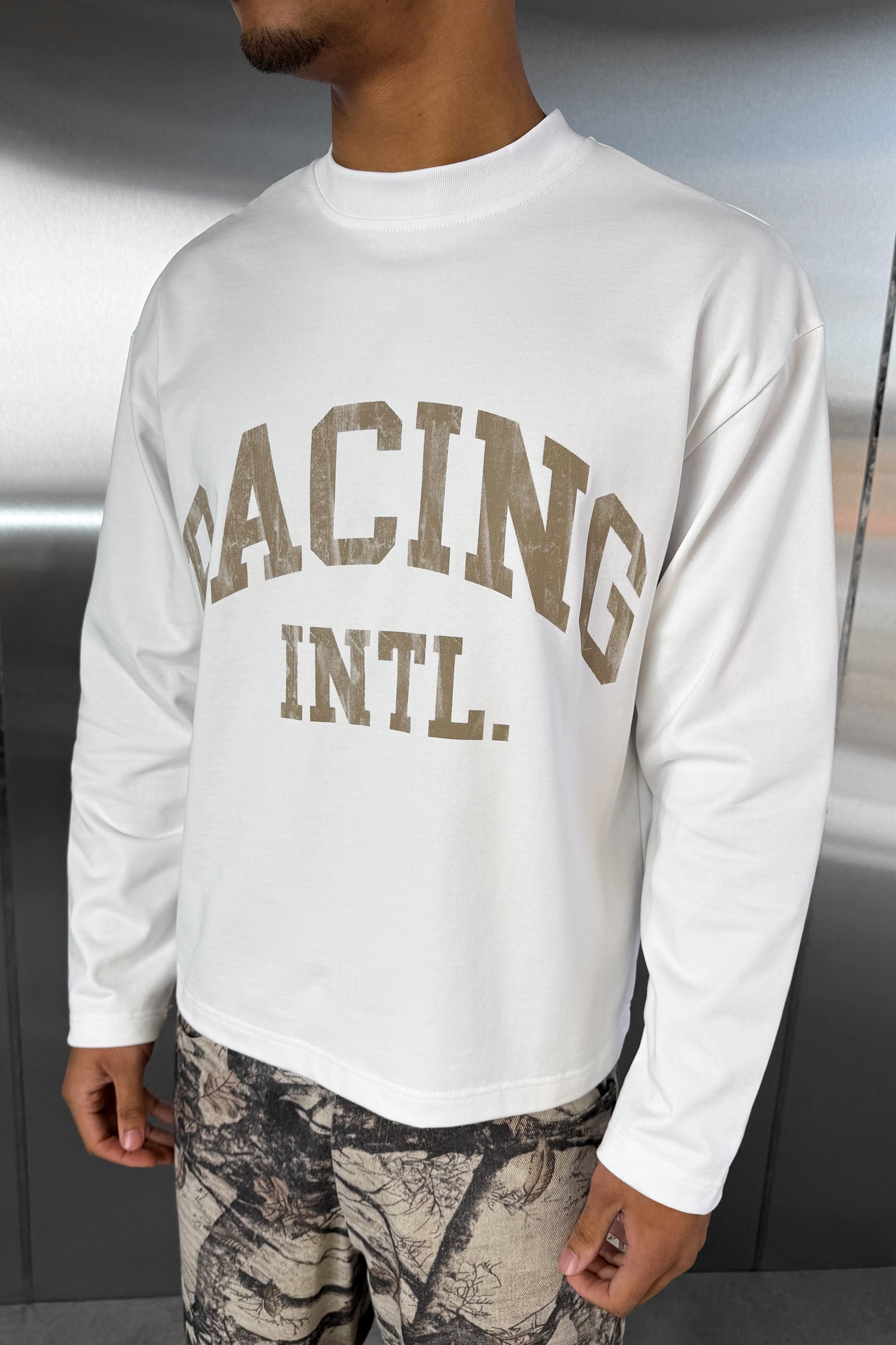 Racing Boxy Long Sleeve T-Shirt - White – JK Attire